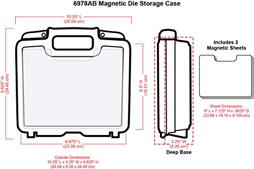 ArtBin 6978AB Magnetic Die Storage Case with 3 Magnetic Die Sheets, Portable Paper Craft & Die Organizer with Handle, Translucent