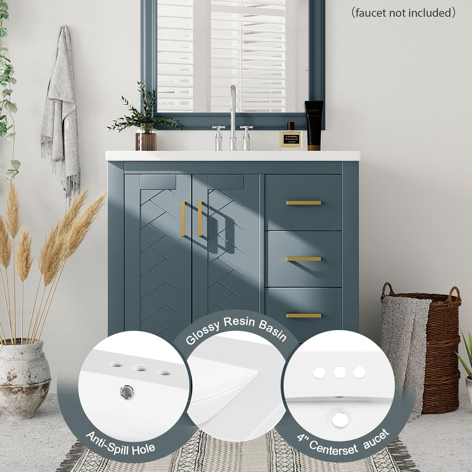 30'' Bathroom Vanity with Top Sink, Modern Bathroom Storage Cabinet with 2 Drawers and a Tip-out Drawer, Single Sink Bathroom Vanity, Bathroom Storage Cabinet Vanities for Bathroom Navy Blue 30inch