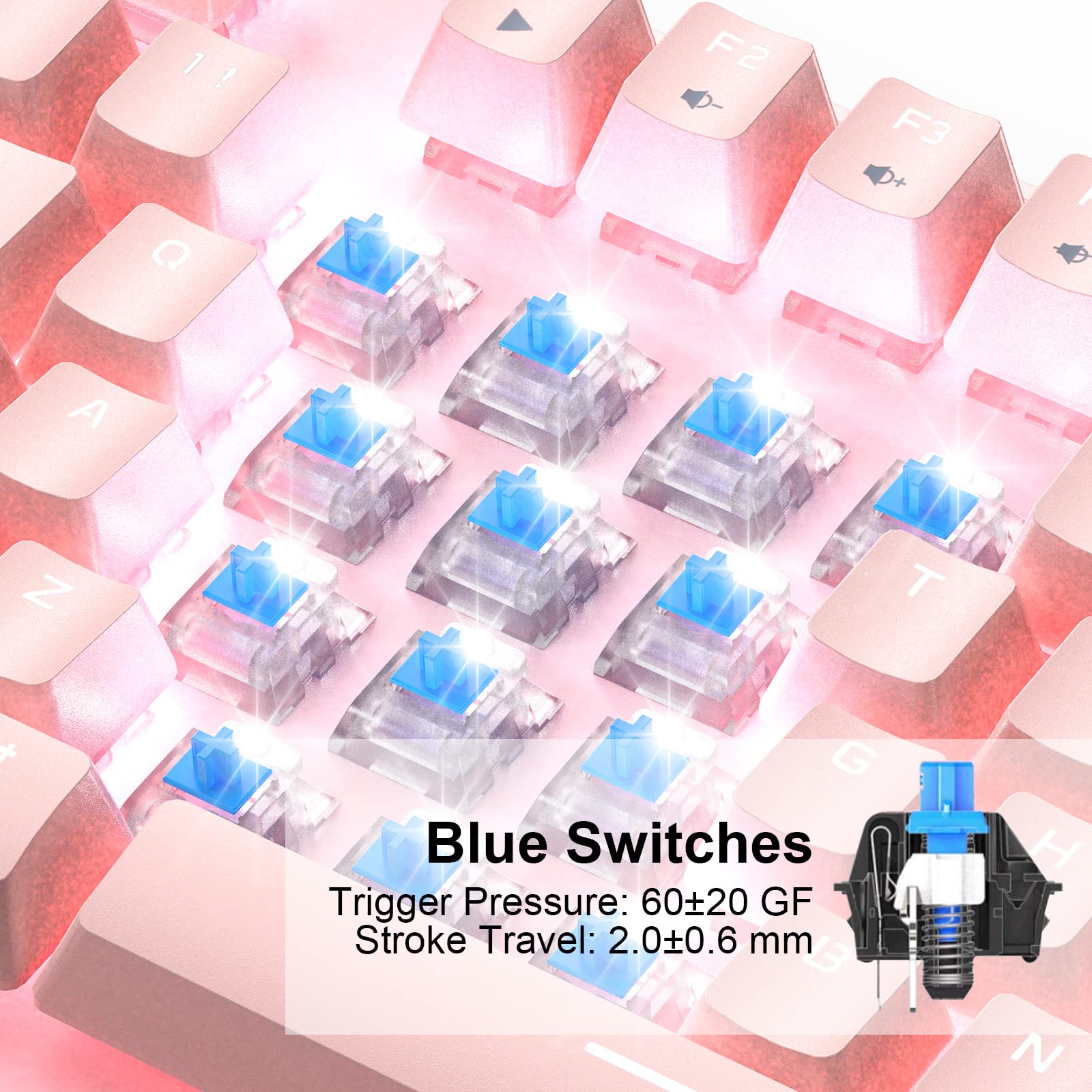 Anivia Mechanical Gaming Keyboard, MK1 Wired LED Backlit Keyboard with 87 Keys Compact Computer Keyboard for Mac PC Laptop, Cute Pink Keyboard - Blue Switches