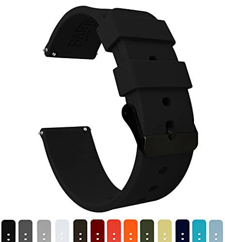 BARTON WATCH BANDS 20mm Black Soft Silicone Quick Release - Black Buckle