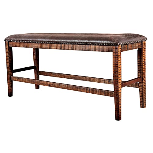 Furniture of America Beverly Solid Wood Counter Height Bench in Dark Oak