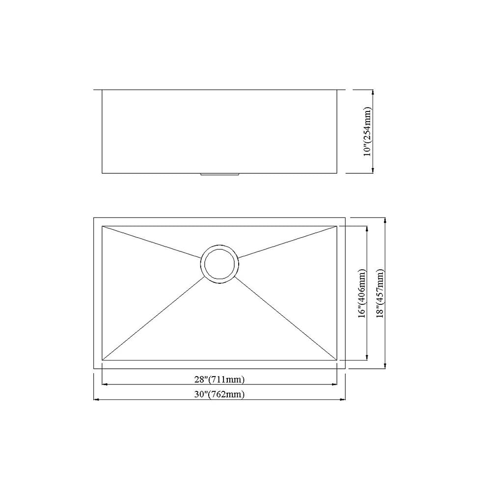 30"x18"x9" Inch Undermount Single Bowl 18 Gauge Kitchen Stainless Steel Sink 3 In 1 Set(Sink, Basket Strainer, Sink Grid)