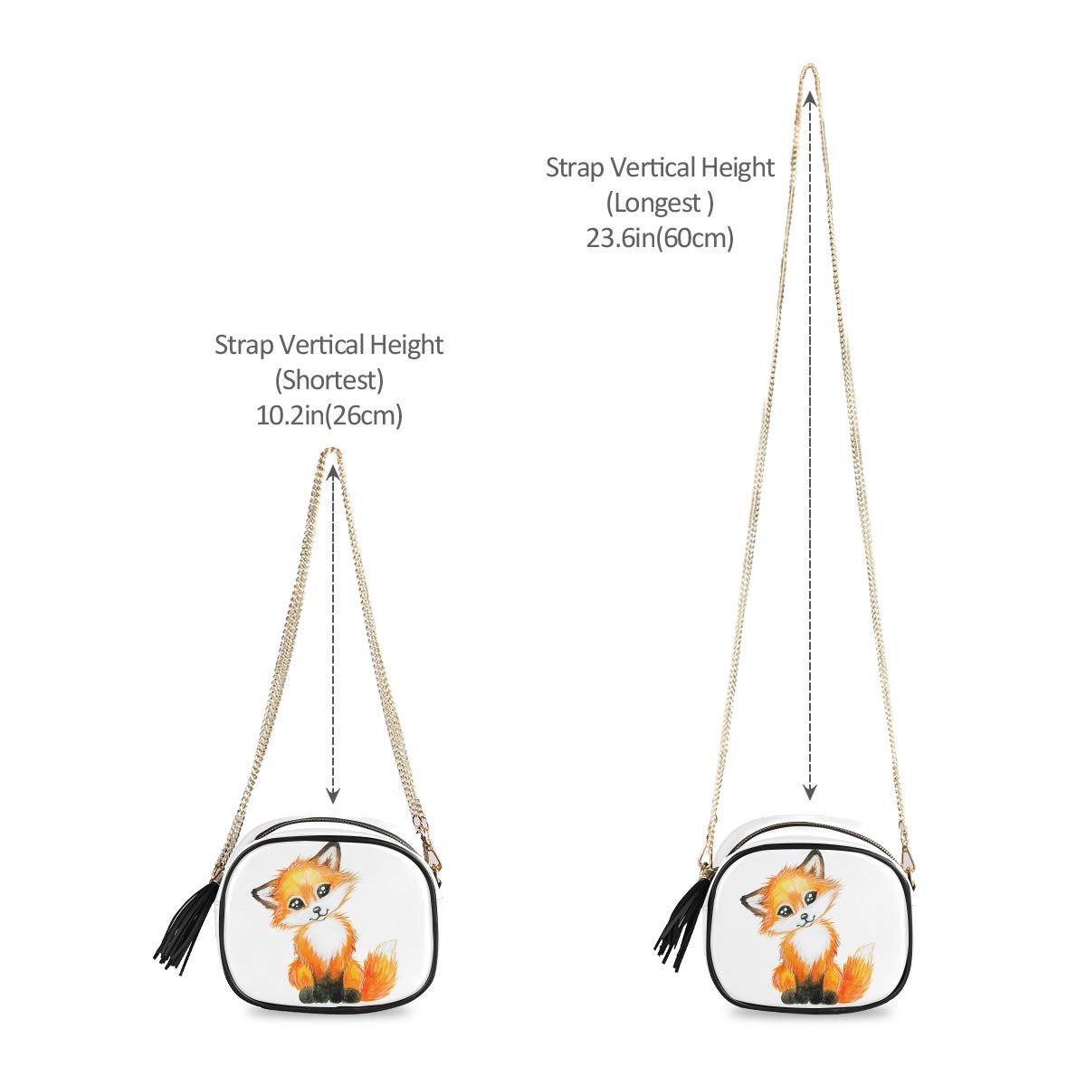 ALAZA PU Leather Small Crossbody Bag Purse Wallet Cute Little Fox Animal Print Cell Phone Bags with Adjustable Chain Strap & Multi Pocket