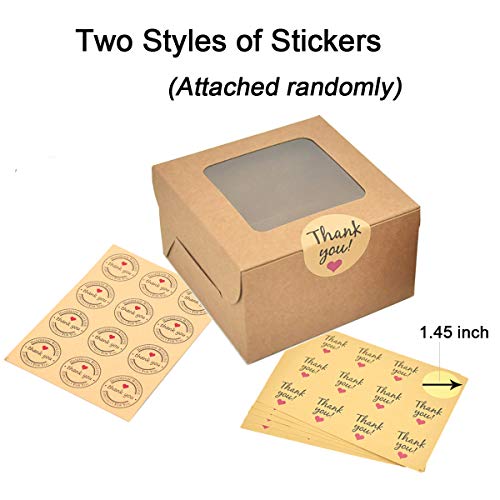50 Pack Brown Bakery Boxes, 4x4x2.5 Inches Small Pastry Treat Boxes with Window Gift Packaging Boxes for Cookies, Pastries, Mini Cakes, Donut, Pie Slice, Stickers Included