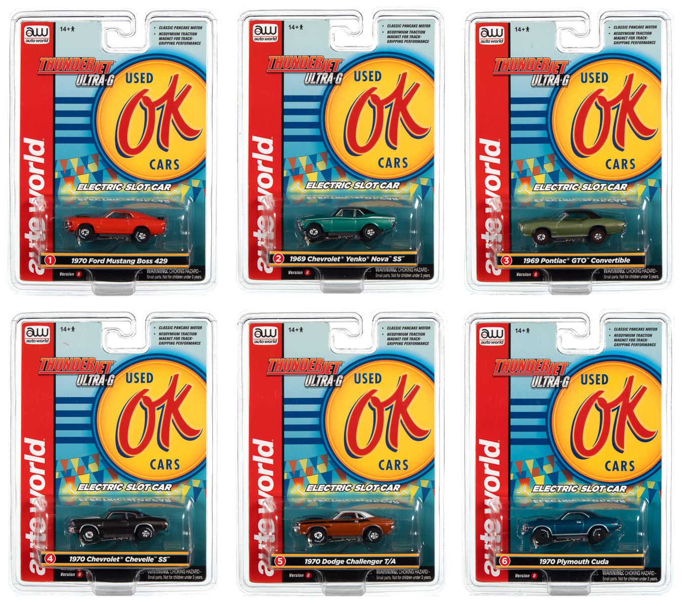 Auto World Thunderjet OK Used Cars 1970 Plymouth Cuda (Teal) HO Scale Slot Car