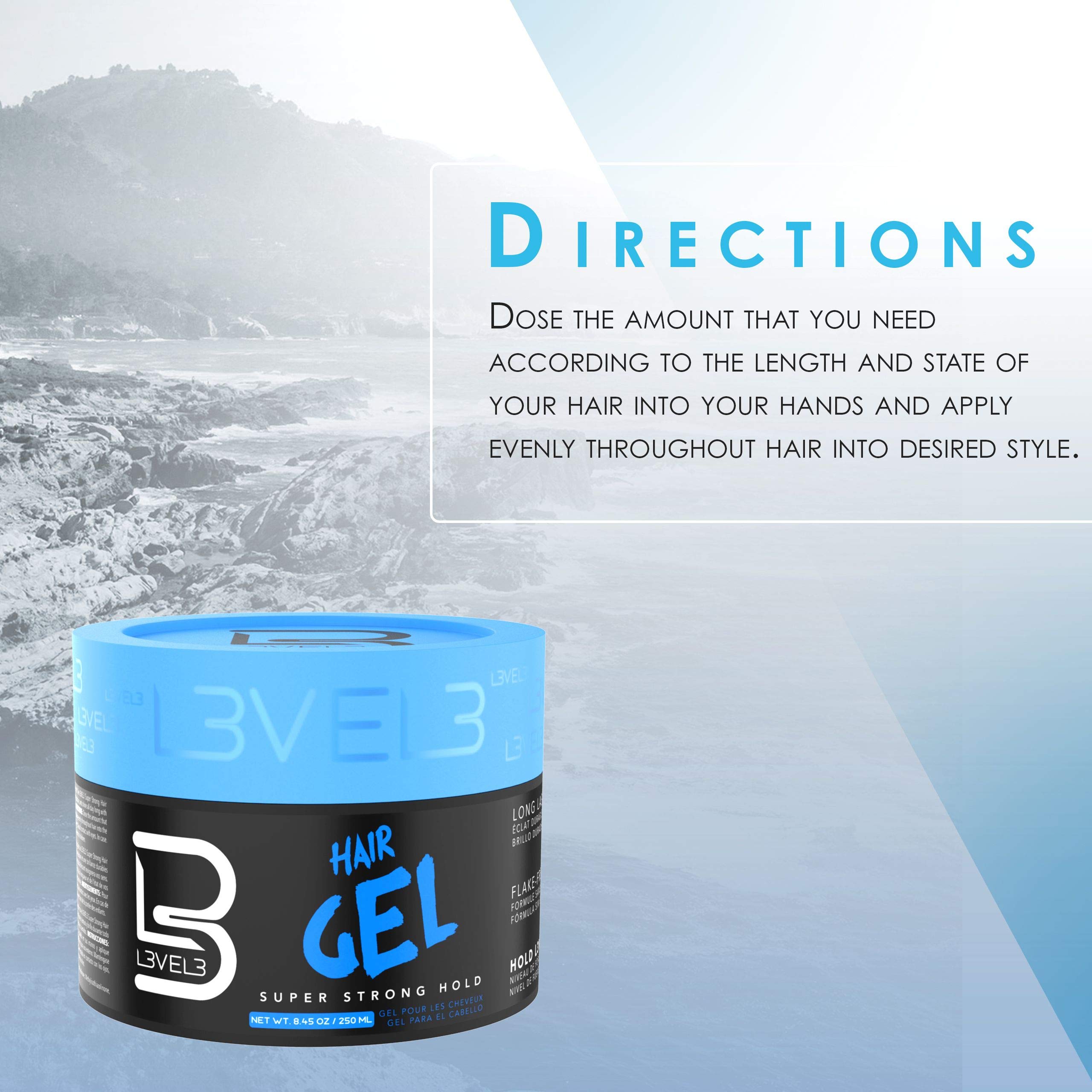 L3 - Hair Gel - Super Strong Hold - Flake Free - Long Lasting Shine - For Men and Women - Level 3 Gel - Add Volume and Texture