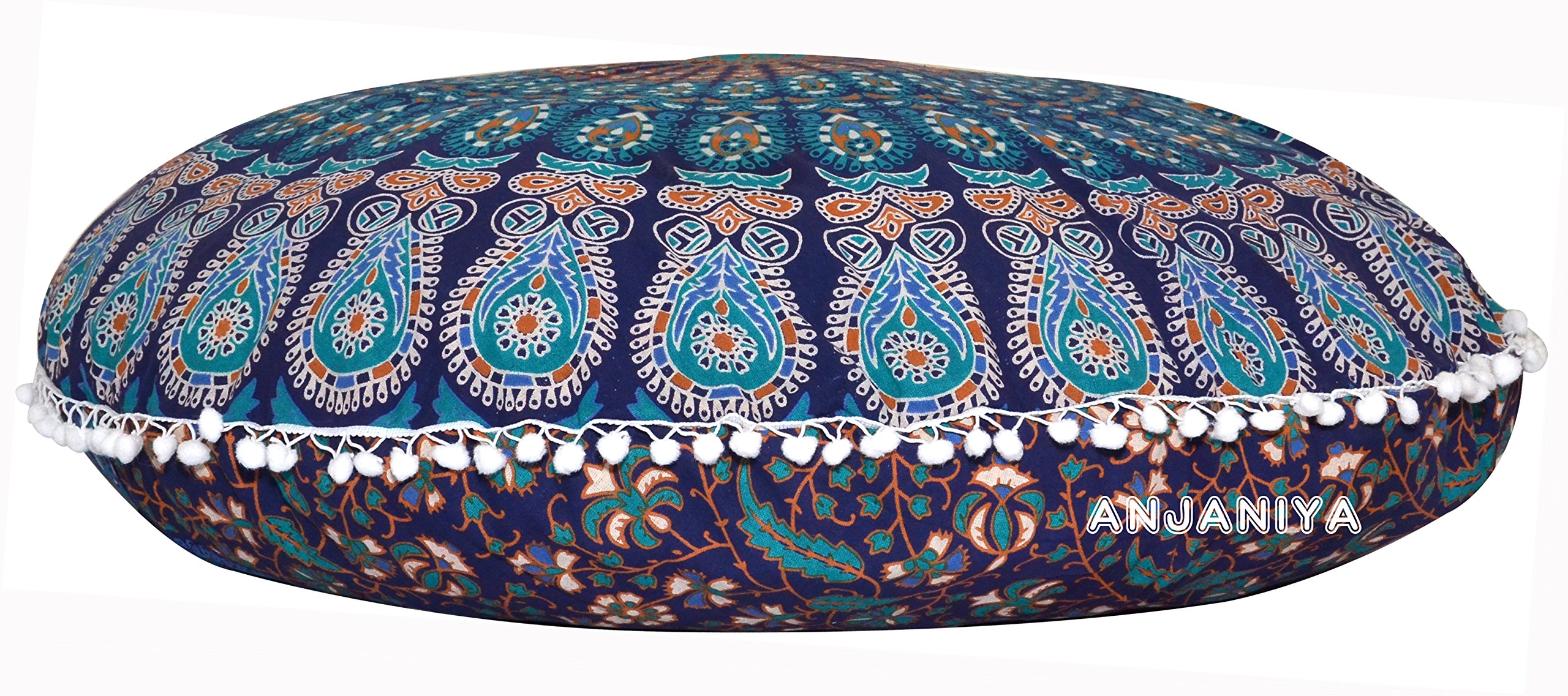 ANJANIYA - 32" Peacock Mandala Bohemian Yoga Meditation Floor Pillow Cover Comfortable Home Car Bed Sofa Cushion Couch Seating Large Zipped Throw (32 inches, Blue Green)