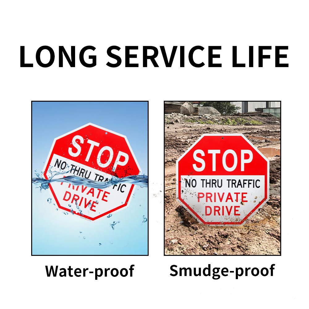 2 Pack No Thru Traffic Sign,Private Drive Sign, 12"x 12" 40 Mil Rust Free Aluminum Reflective Sign, UV Protected and Weatherproof