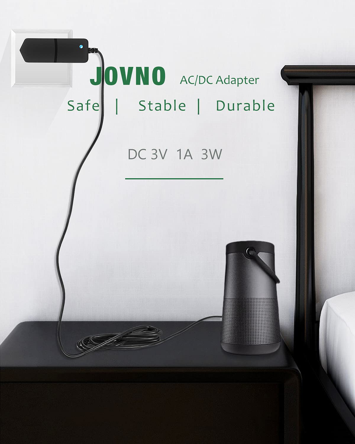 JOVNO 3V 1A Power Supply 3W Power Adapter Cord 100-240V AC to DC 3 Volt 1amp 0.8A 0.5A 450mA Converter Transformer 5.5x2.5mm Tip for LED Lights Tabletop Fountain, Replacement 2AA's in Small Devices