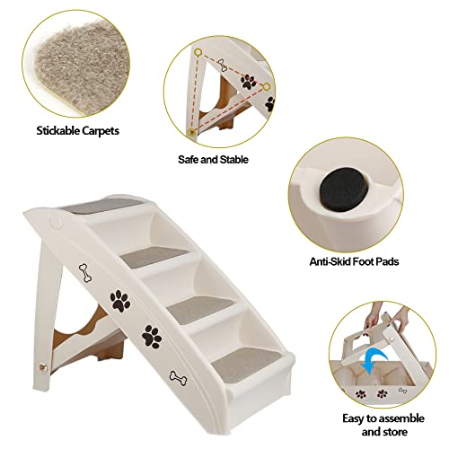 Dog Stairs to Bed Pet Stairs Dog Steps for Small Dogs Washable Carpet Pet Stairs for High Bed Foldable Plastic Pet Steps