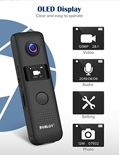 BOBLOV C18 WiFi Small Body Camera, 32GB Outdoor Mini Camera, 1296P Mini Body Worn Camera with OLED Screen, 3.5 Hours 1080P Recording Support WiFi, One Big Button for Recording (Built-in 32G)