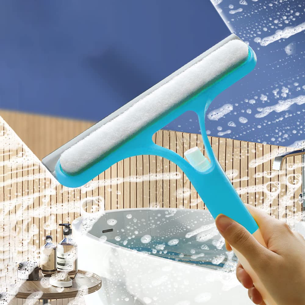 3 in 1 Window Cleaning Tool for Car Indoor Outdoor High Windows, 2023 New Window Squeegee with Spray, Multifunction Magic Broom Brush Squeeze Silicone Broom Sweeping Shower Squeegee (Blue, 1)