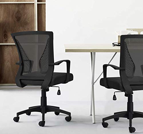 Furniwell Office Chair Home Office Desk Chair Mid Back Mesh Desk Chair Ergonomic Lumbar Support Computer Chair Swivel Rolling Task Chair with Armrest (Black)