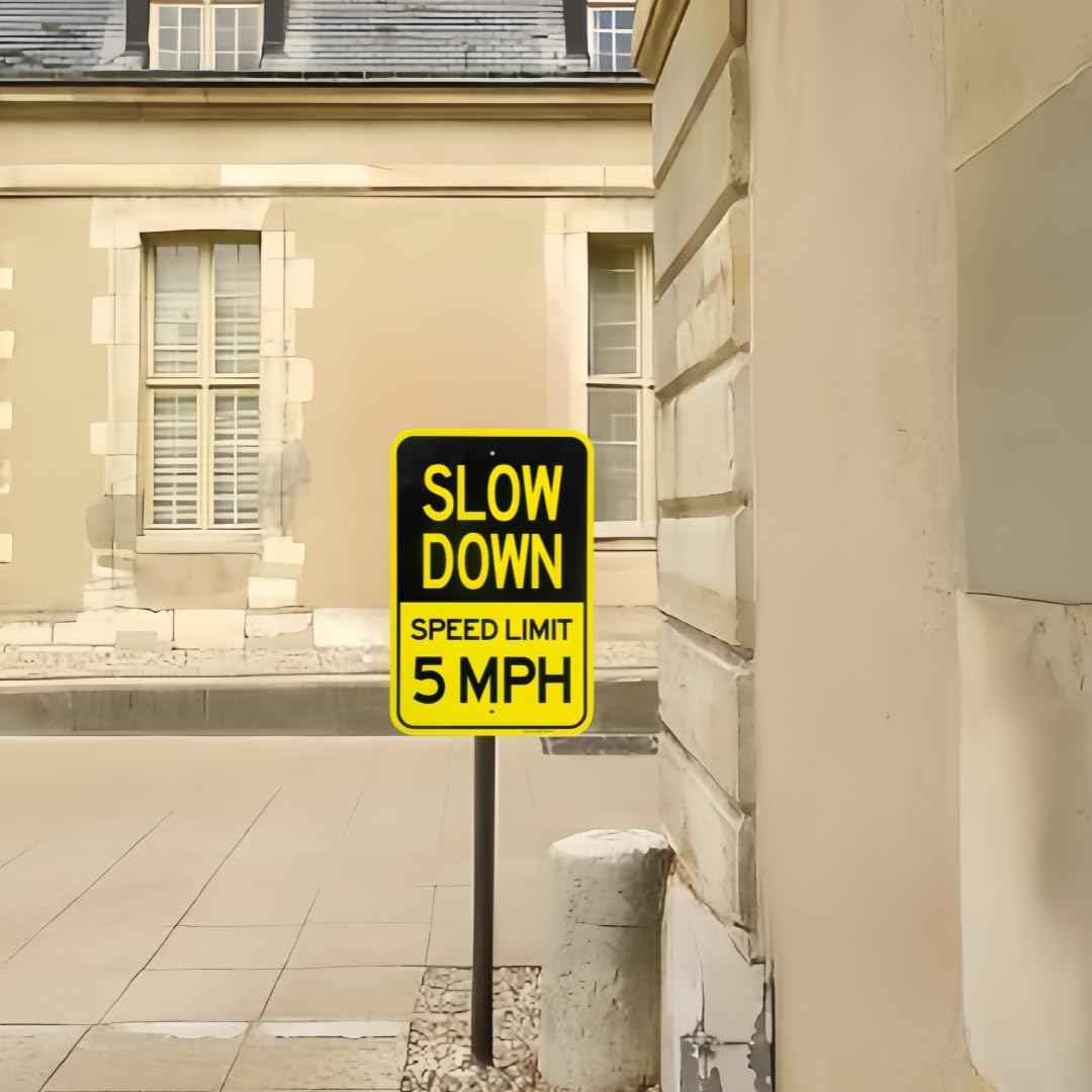 2-Pack Large Slow Down Sign, Speed Limit 5 MPH Sign, 18"x 12" .04" Aluminum Reflective Sign Rust Free Aluminum-UV Protected and Weatherproof