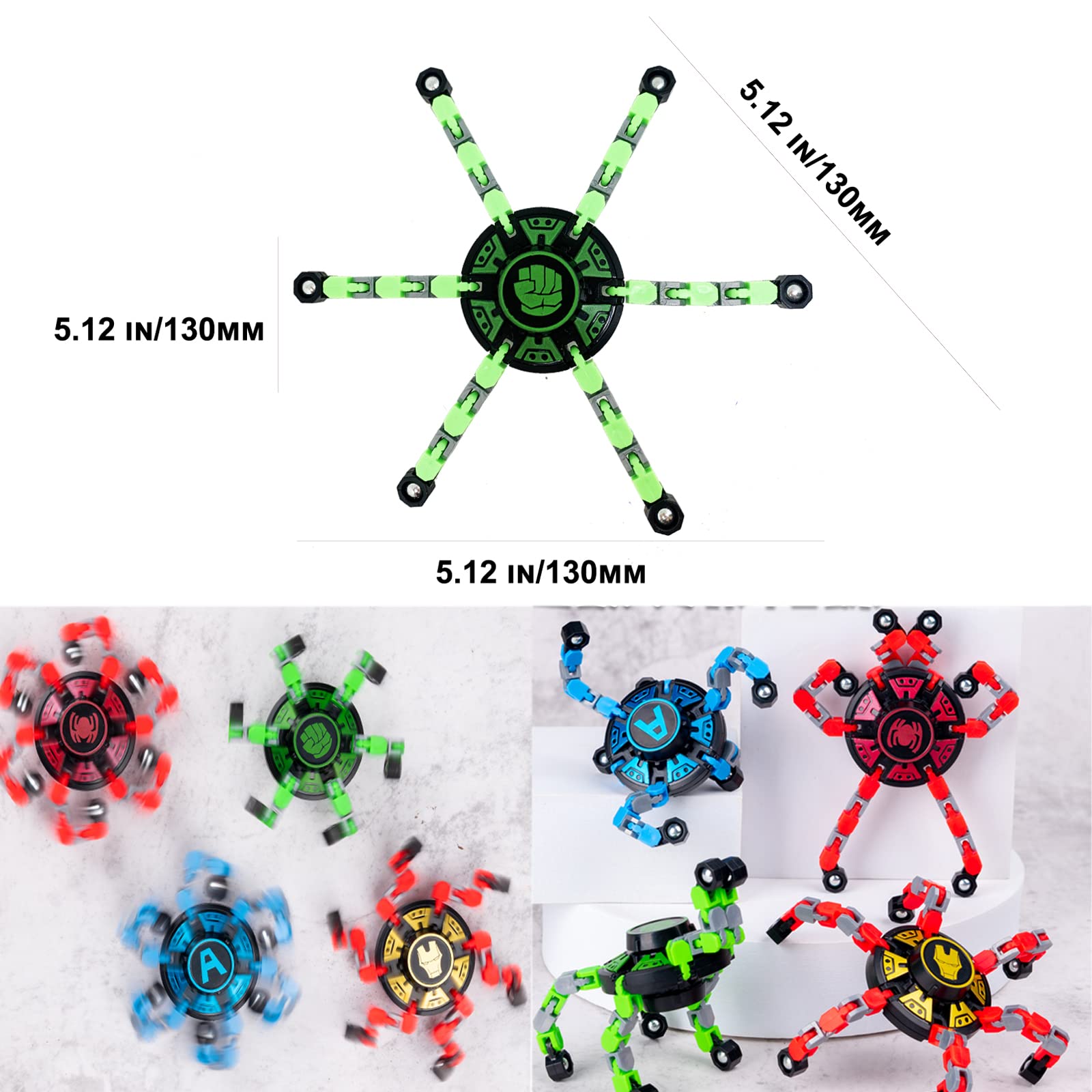 16Pack Fingertip Gyro Toy Mechanical Top DIY Deformation Robot Metal Transformable Spinners Funny Finger Chain Fidget Stress Relief ADD ADHD Astium for Kid Adults