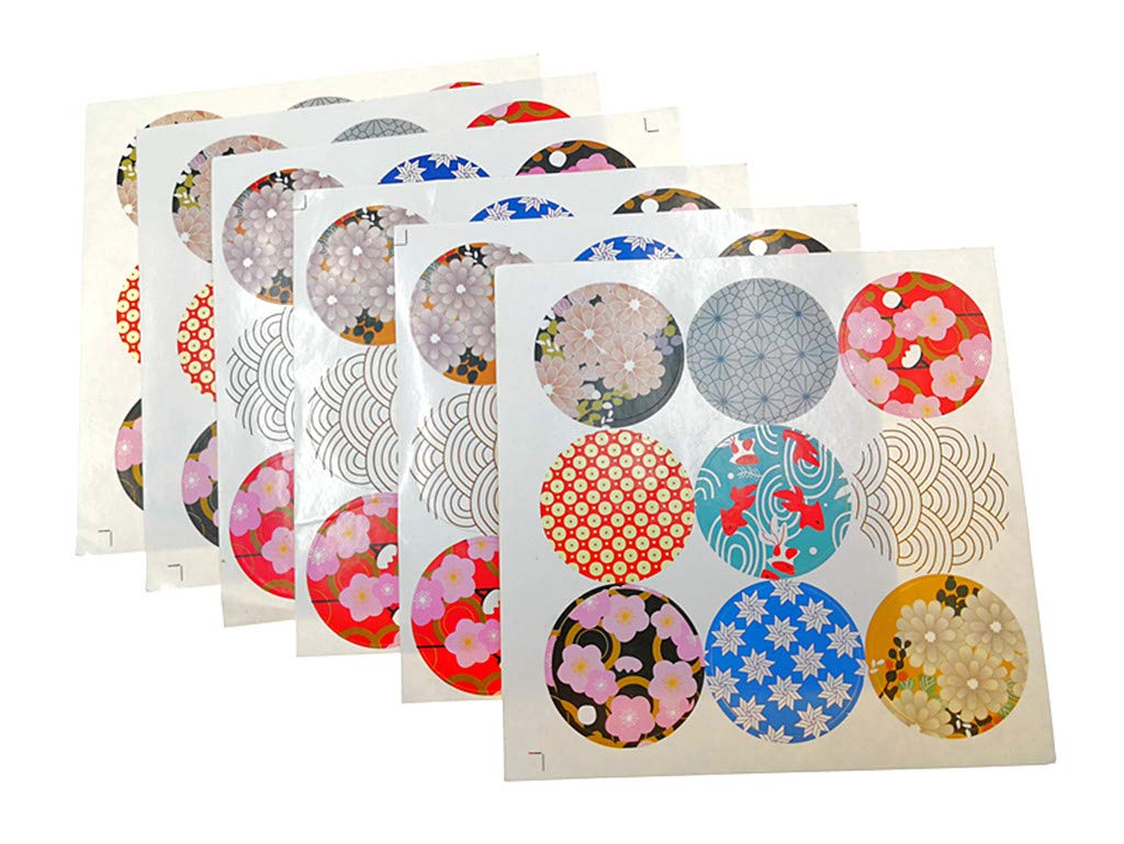 ALIMITOPIA Japan Style Sealing Sticker,Round Japanese Traditional Pattern Self-Adhesive Universal Sealing Paster Gift Packing Decorative Labels Envelope Seals(10 Sheets,90pcs)