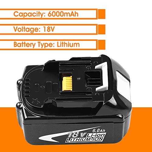 2 Packs 18 Volt 6.0Ah Lithium BL1860B Replacement Battery Compatible with Makita 18V Battery LXT BL1815 BL1820 BL1830 BL1840 BL1845 BL1850 with LED Inidcator