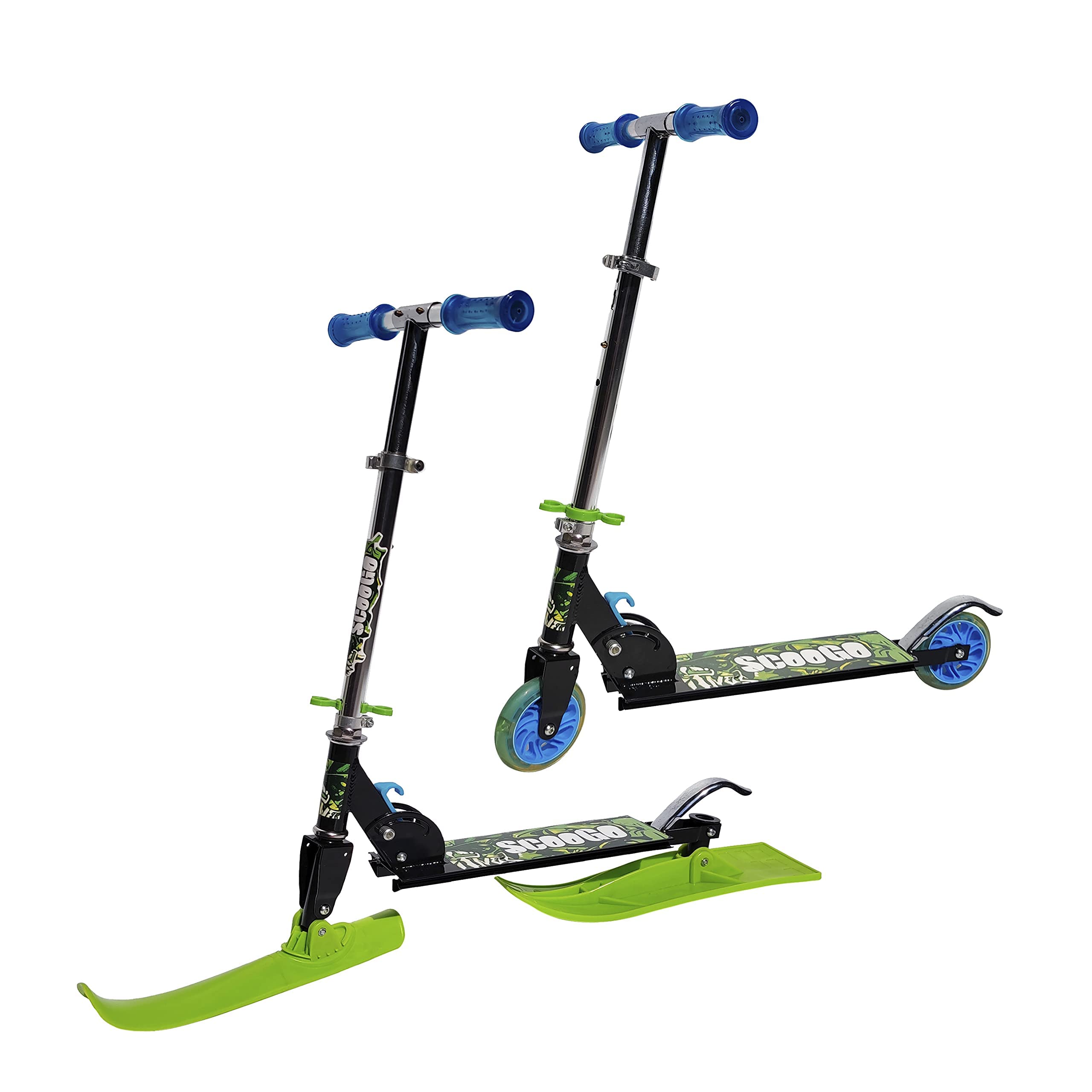 2 in1 Snow Sled Ski Scooter for Kids Compact Winter Snow Kick Ski Scooter