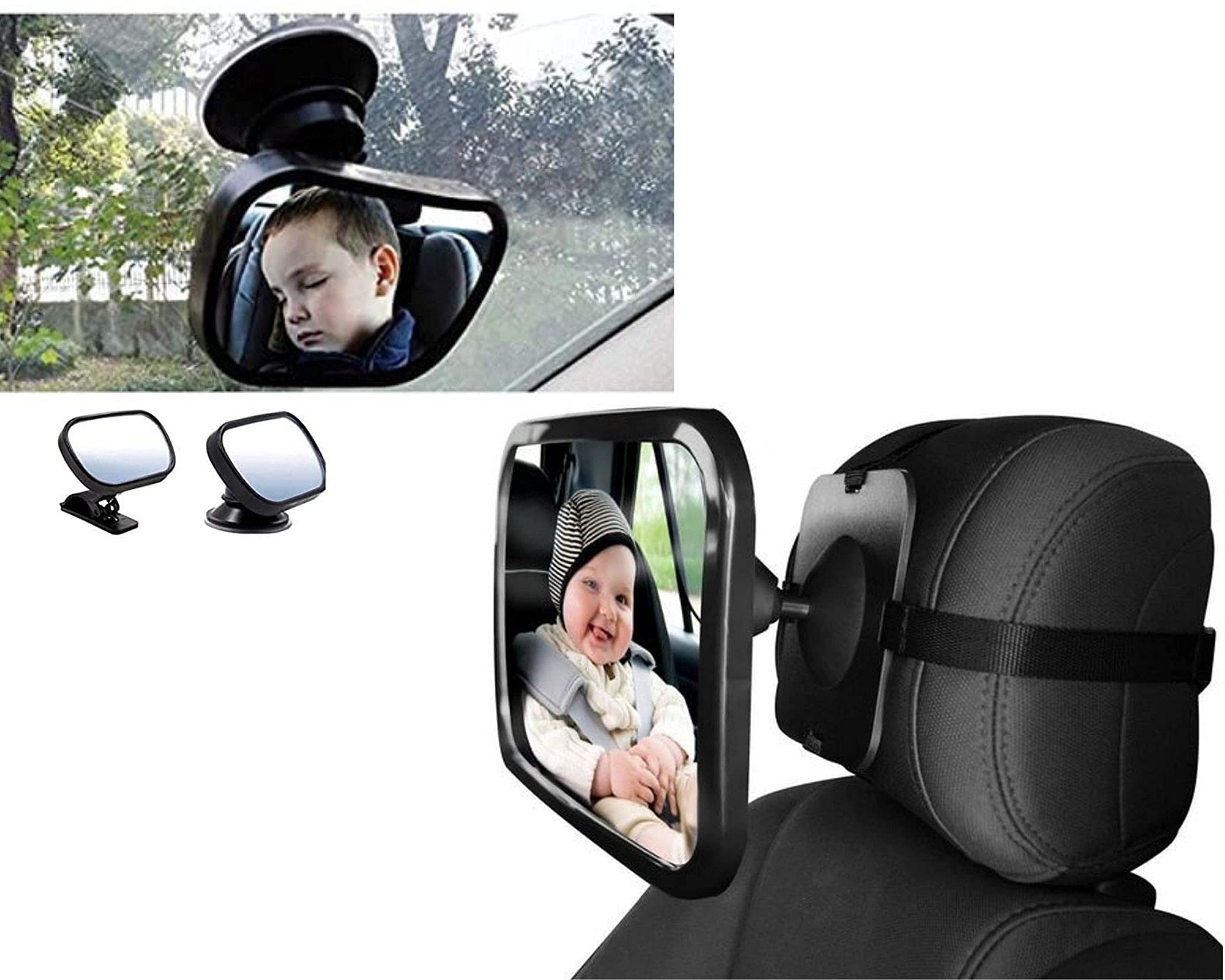 ZogeeZ Baby Car Mirror Set, Rear View & Head Rest Mirrors - Wide View for Better Viability - Shatter Resistant Seat Safety for Infants, Children, or Toddlers