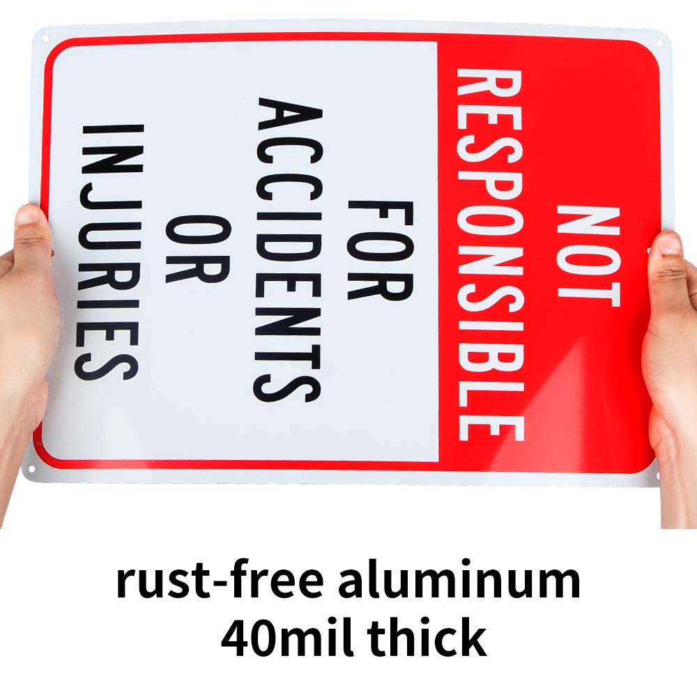 2-Pack Not Responsible for Accidents or Injuries Sign,Enter at Your Own Risk Sign - 12"x 8" - .040 Aluminum Reflective Sign Rust Free Aluminum-UV Protected and Weatherproof