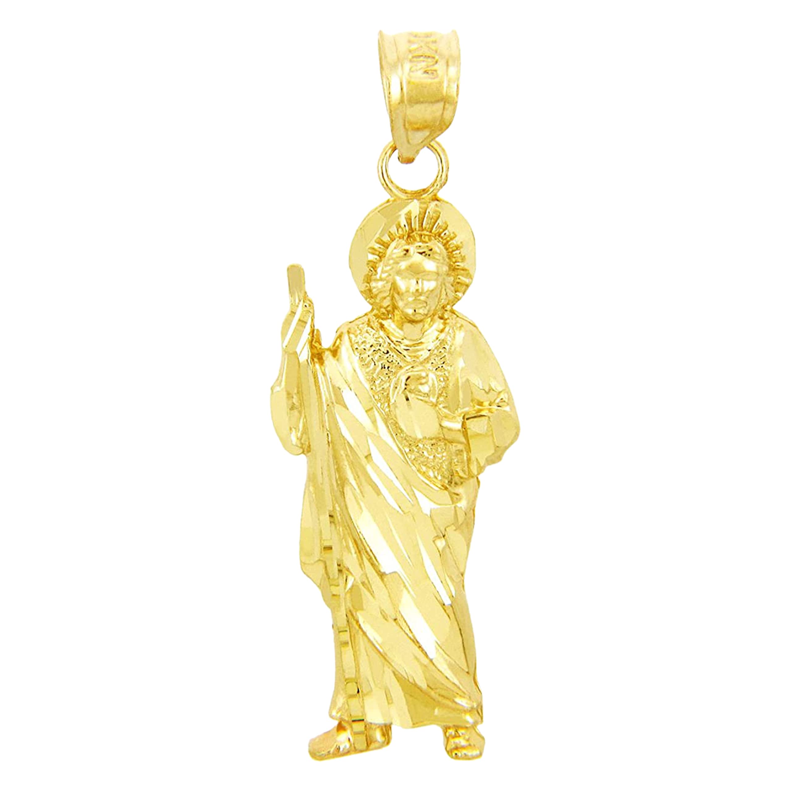 14k Yellow Gold 1" Christian Saint Jude Thaddeus Patron Saint of Lost Causes Charm Pendant