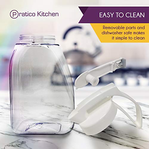 Pratico Kitchen SnapPour Water, Juice, and Beverage Pitcher, Made in Japan, 3.2 qt, 102 oz, White