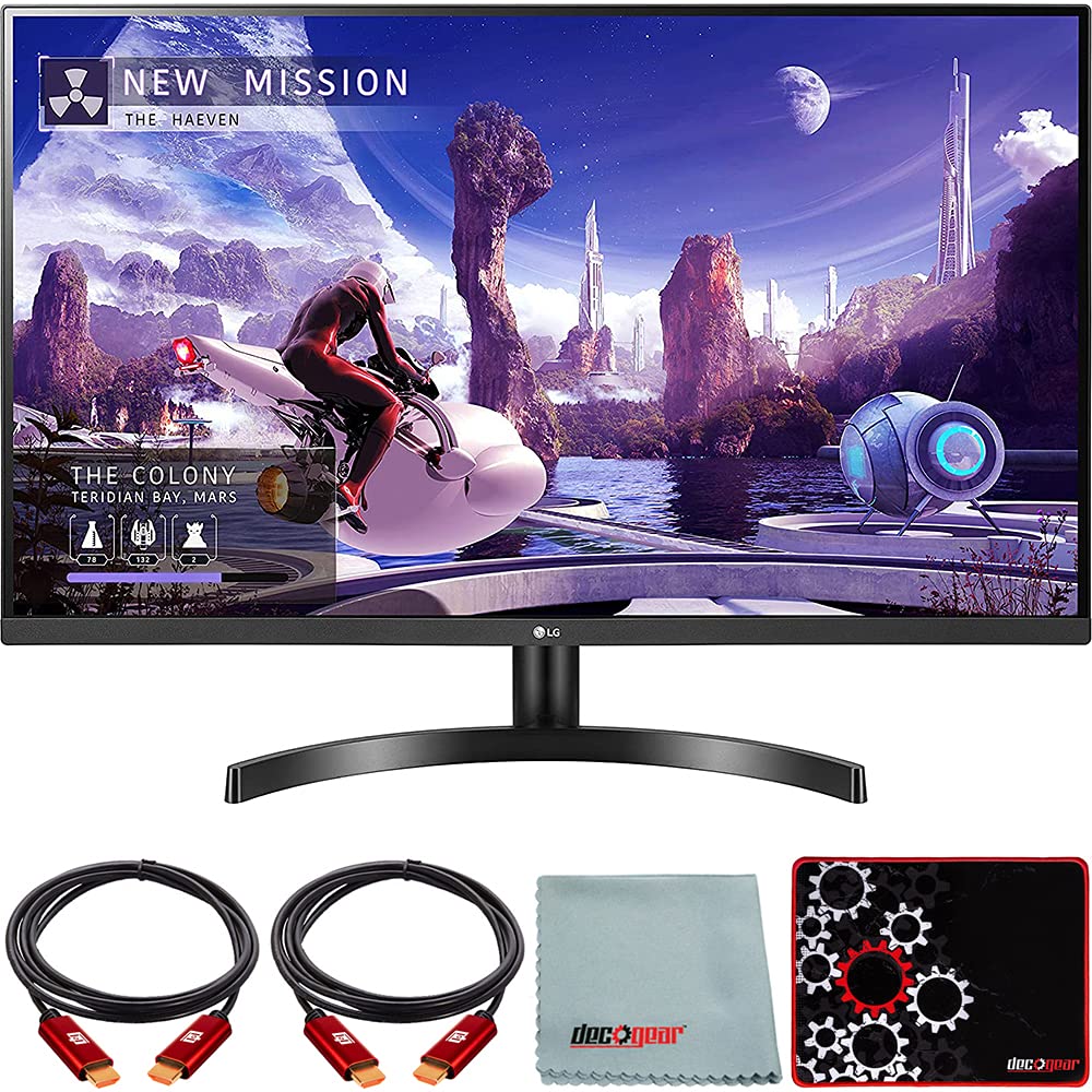 LG 27QN600-B 27 inch QHD 2560x1440 IPS Monitor with AMD FreeSync HDR10 Bundle with Deco Gear HDMI Cable 2 Pack + Gamer Surface Mousepad + Screen Cloth
