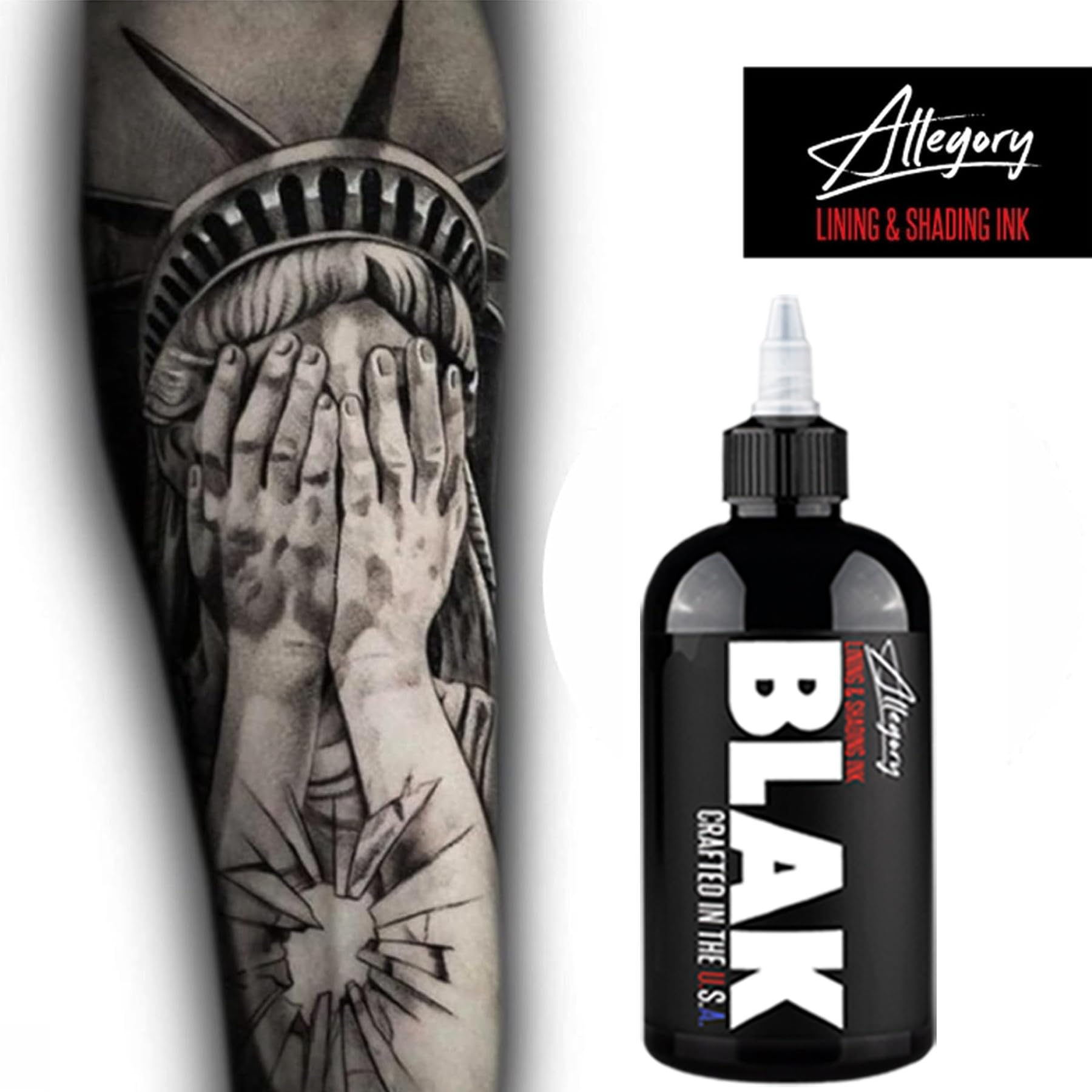 Allegory Tattoo Ink β Blak, Premium Black Tattoo Ink, Perfect for Lining and Shading, Smooth, Consistent Pigment, Vegan Friendly Tattoo Color, Organic Ink, Crafted in The USA, 8 oz