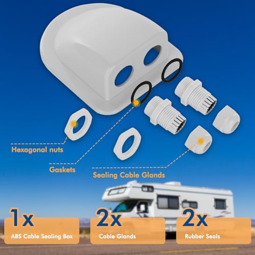 2 Pack of IP68 Waterproof Solar Cable Entry Gland by Restmo, Weather Resistant Dual Cable Entry Housing for Solar Panels of RV, Caravan, Marine, Boat, Cabin, White