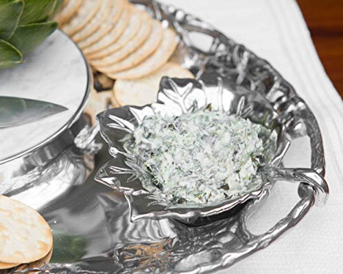 Arthur Court Designs Aluminum Grape 5-Piece Entertainment Cheese Chip and Dip Tray - Two Bowls, Spreader, Marble, Tray 20 inch x 13 inch