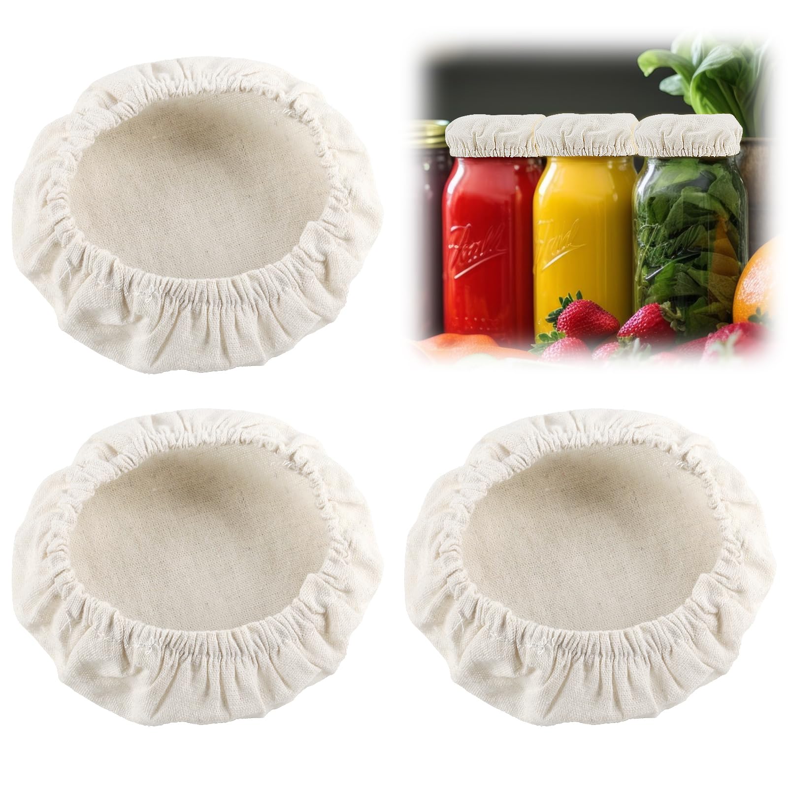 3 Pcs Sourdough Starter Jar Cloth Covers for Sourdough Starter Jars Covers Cloth, Reusable Fabric Bread Fermentation Cover for Wide Mouth Kombucha Sourdough Bowl Covers Jars Mouth from 3-4 inch