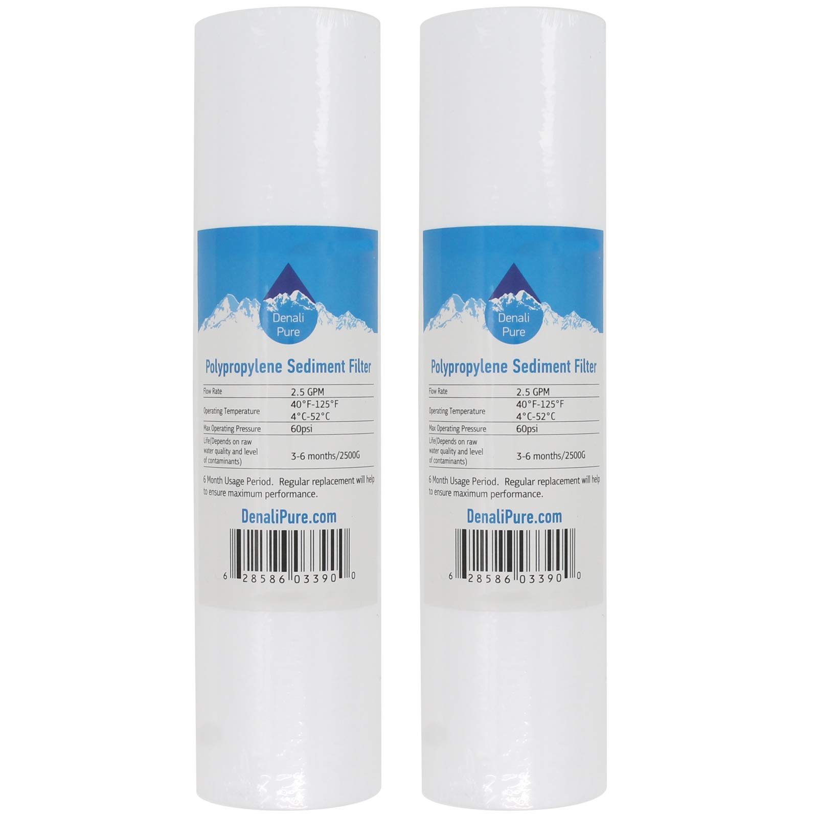 2-Pack Replacement for GE GXWH20F Polypropylene Sediment Filter - Universal 10-inch 5-Micron Cartridge Compatible with GE HOUSEHOLD WATER FILTRATION SYSTEM - Denali Pure Brand