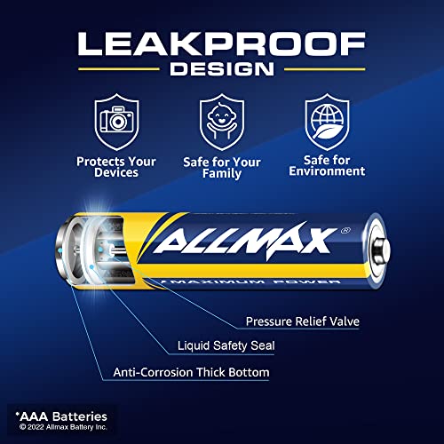 Allmax AAA Maximum Power Alkaline Triple A Batteries (100 Count) – Ultra Long-Lasting, 10-Year Shelf Life, Leakproof Design, Superior Performance – 1.5V