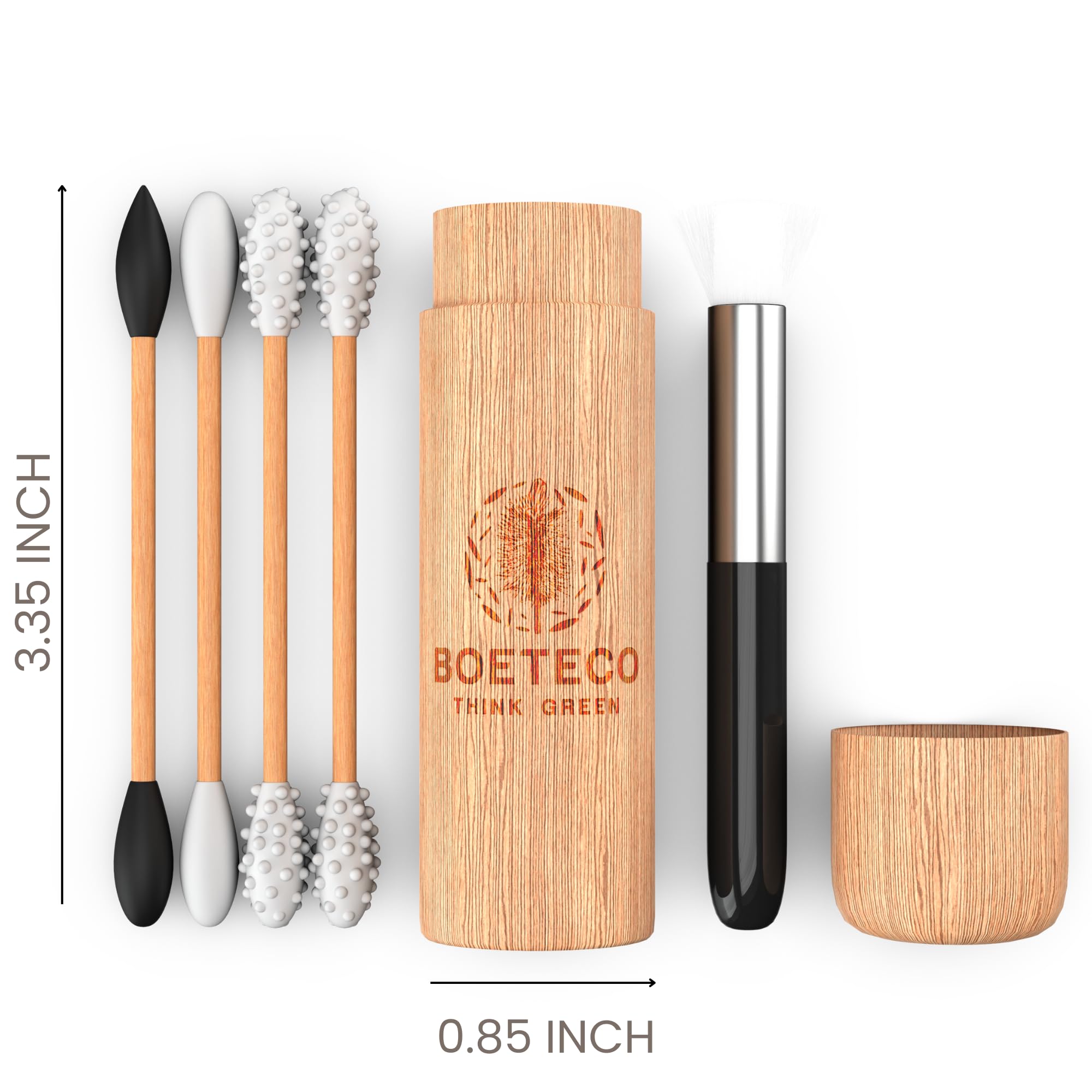BOETECO Bamboo Reusable qtip Ear Swab and Makeup Swabs Kit. 1 Case with 4 Reusable Silicone Cotton Swabs for Ears, Baby, Beauty.