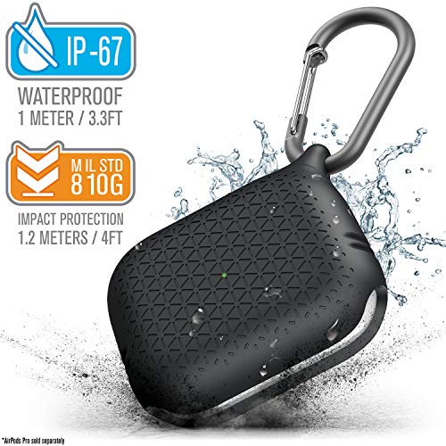 Catalyst - Waterproof Case for AirPods Pro (1st and 2nd Gen)- Premium Edition. Compatible Wireless Charging, One-Piece Design, High Drop Protection, with Carabiner, Soft-Touch - Black