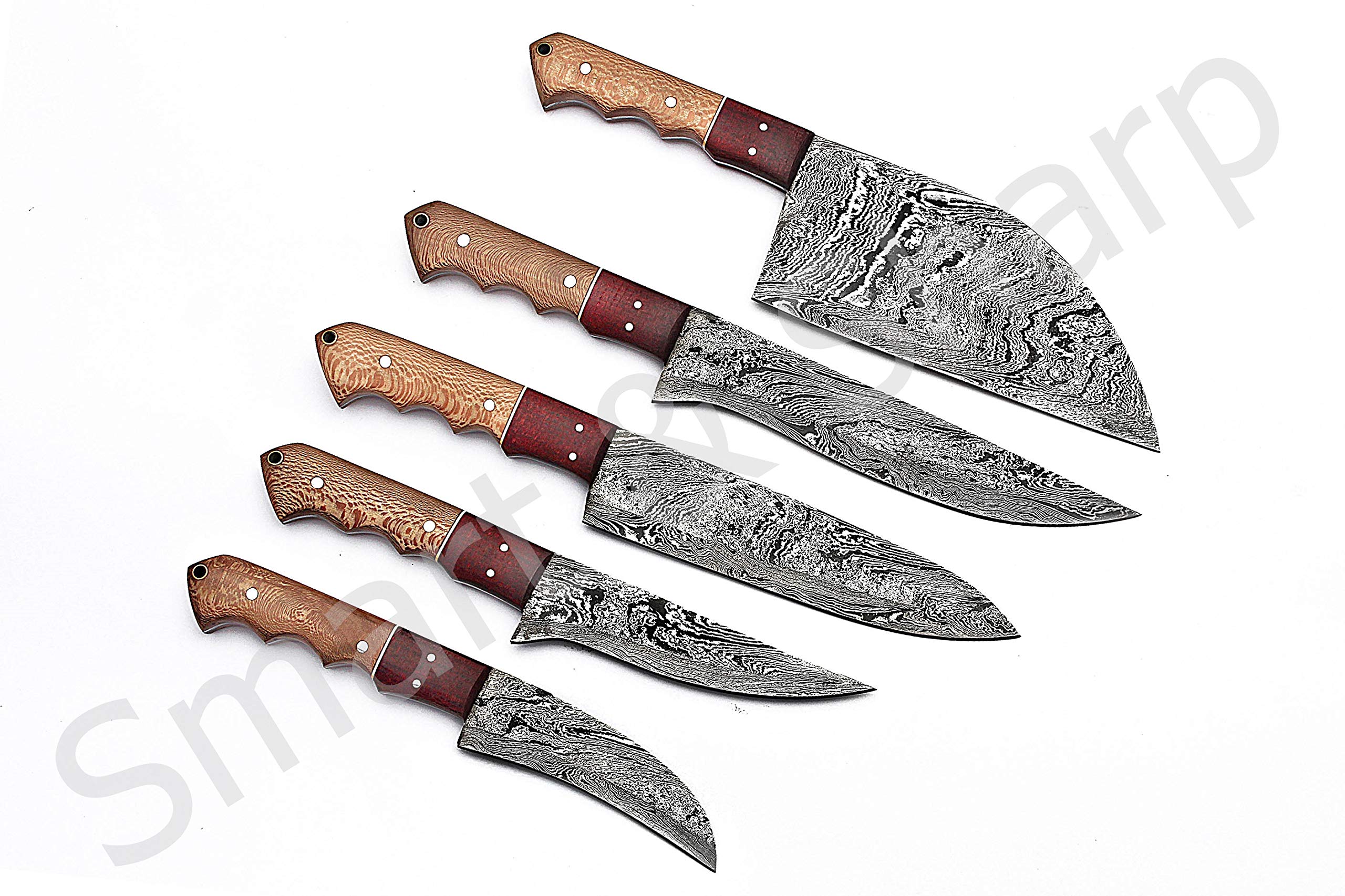Custom Handmade Damascus Chef Knives Set/Kitchen Knives 5 Pieces Set SS-17210 and 17211 Poplar Wood (Poplar Wood)