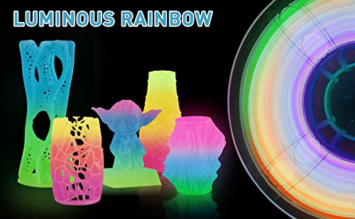 3D Printer PLA Filament Bundle 1.75mm, Glow in The Dark Rainbow Luminous 3D Printing Filament, Multicolor PLA Filament Gradient Color Change, Dimensional Accuracy +/- 0.03 mm, 1kg(2.2lbs) Spool
