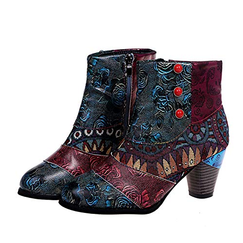 justHIGH Women's Closed Round Toe Suqare Heels Zipper Short Booties Chunky Ankle Bootie Shoes