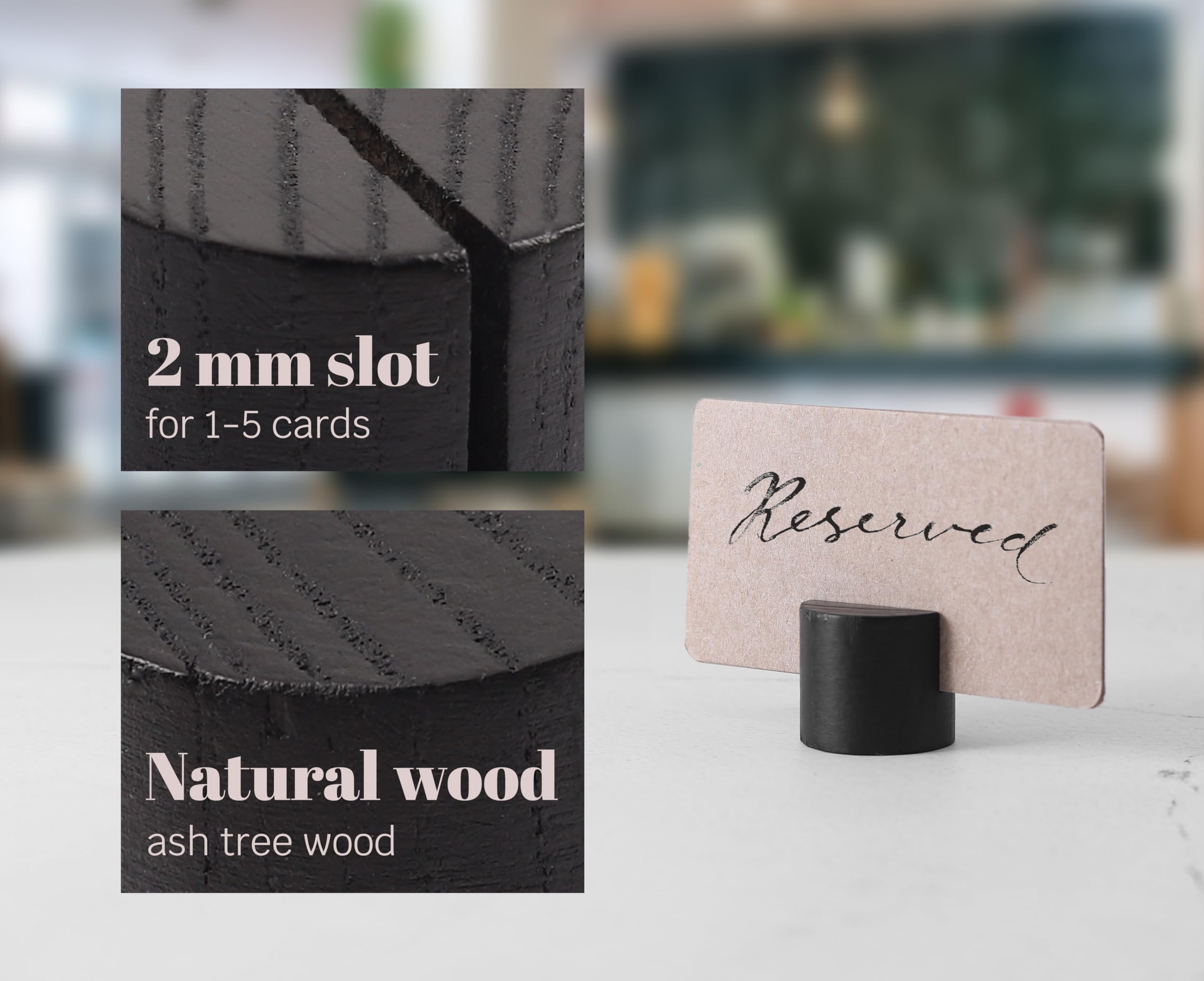 20 Pack Mini Wood Table Number Holders - Place Card Holders, Dinner Table Card Holders, Name Card Holders for Tables, Wooden Picture and Sign Holder (Black)