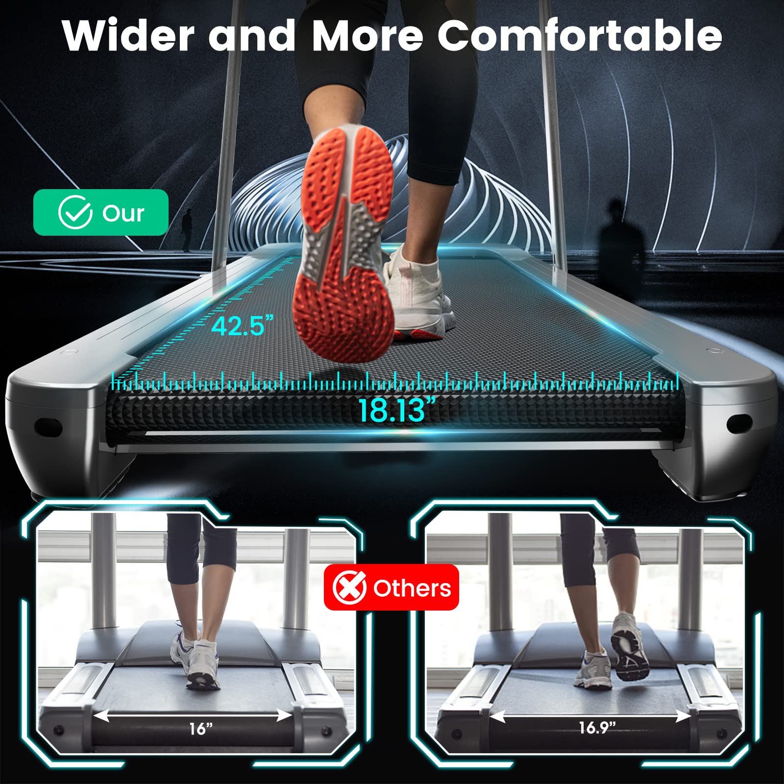 2 in 1 Under Desk Treadmill, Bobiber Folding Treadmill 265 lb Capacity 3.0 HP Widen Running Belt, Walking Pad with APP Control Remote Control for Home, Office (Silver-Gray)