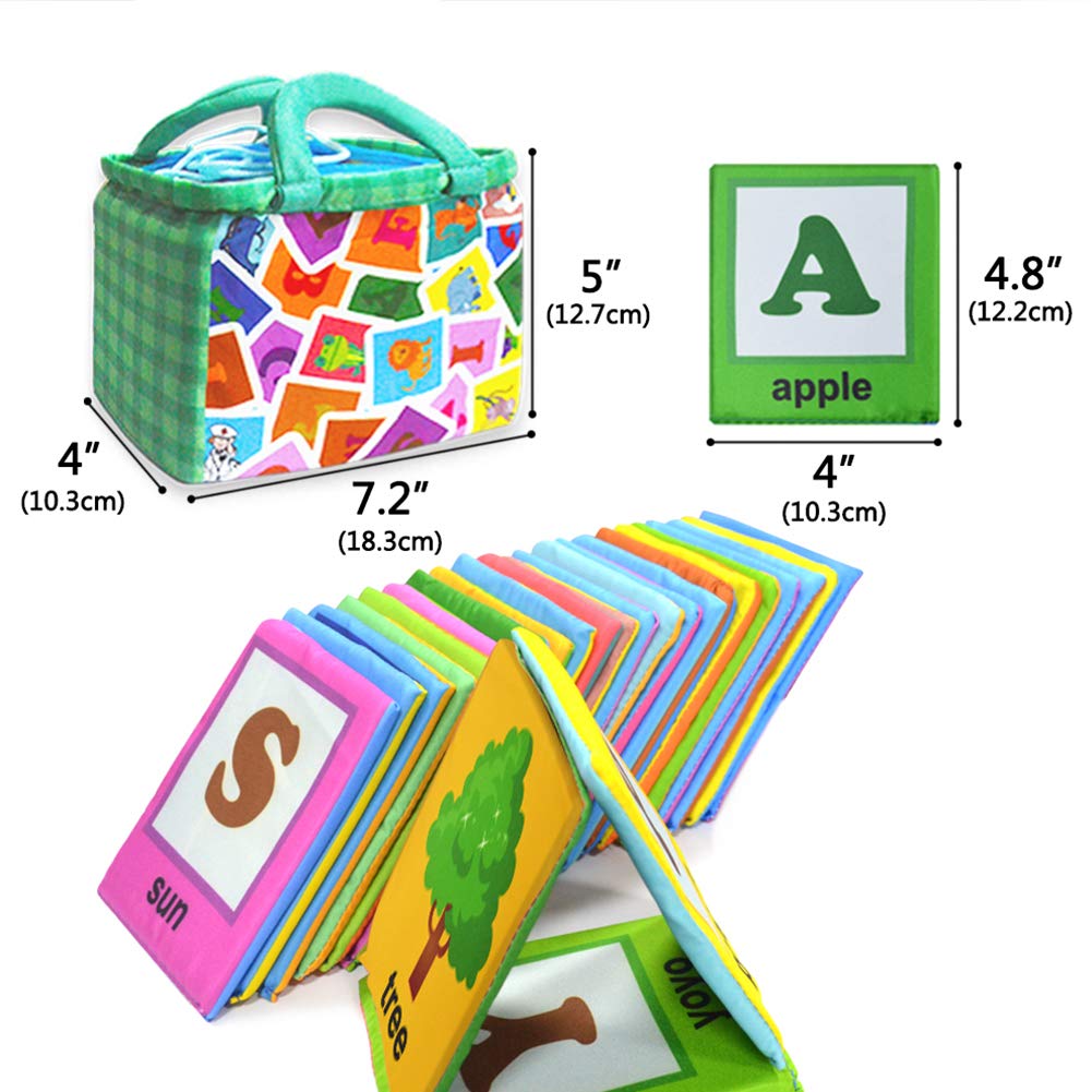 AUVCAS Soft Baby Alphabet Cards 26 Letters Learning Flash Cards with Cloth Bag,Early Educational Toy for Kids Toddlers Babies Infants