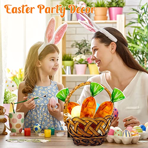 ISKYBOB 100 Sheets Carrot Shape Candy Bag Easter Bunny Plastic Cone Cellophane Rabbit Treat Triangle Pouch Gift Wrapper with Twist Ties for Birthday Party, Baby Shower, Easter Decor