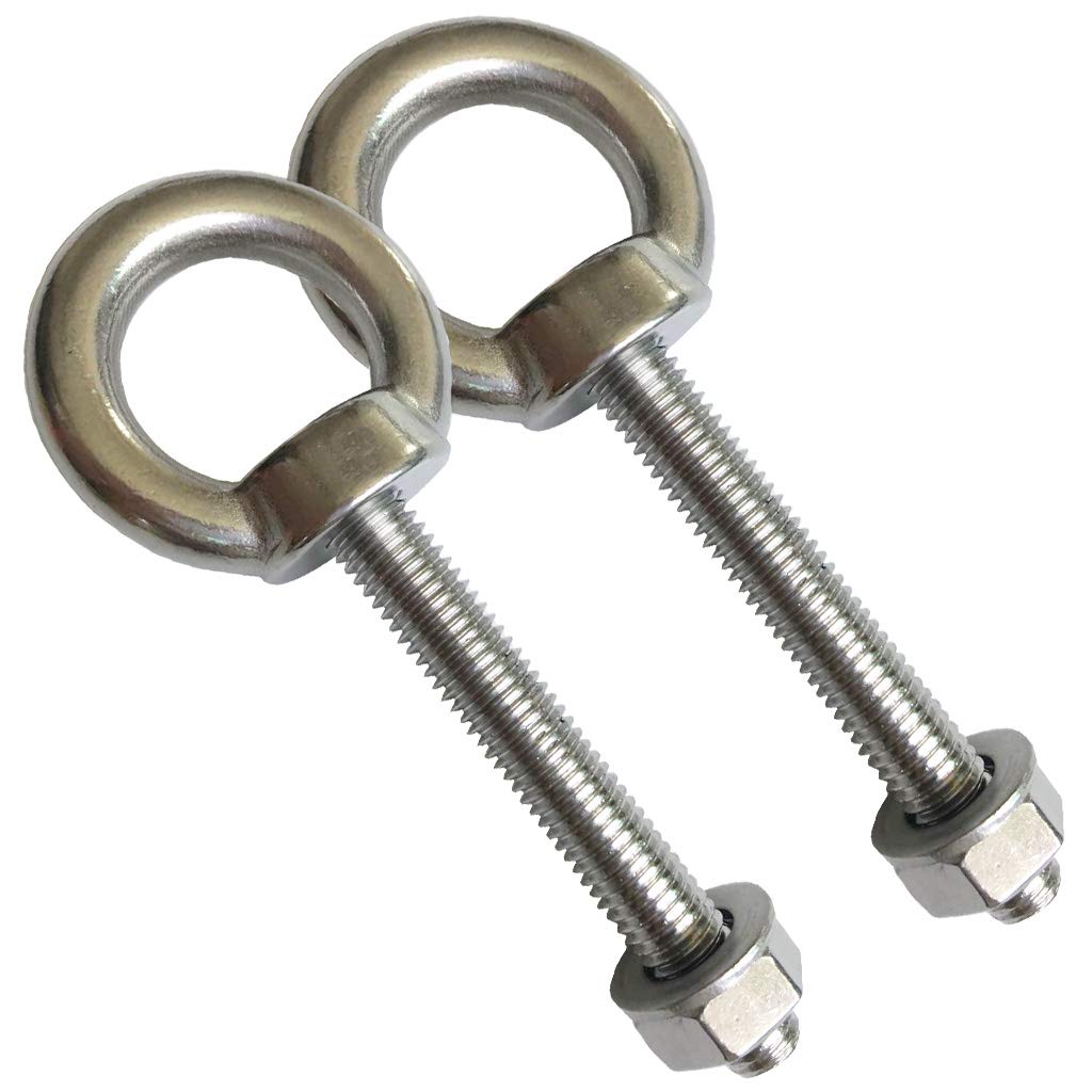 HYXXYY Stainless Steel Eye Bolt, 2pack M10 Shoulder Eye Bolts 3/8" X 2.75"with Nuts and Washer Thread Lifting Ring Eyebolt