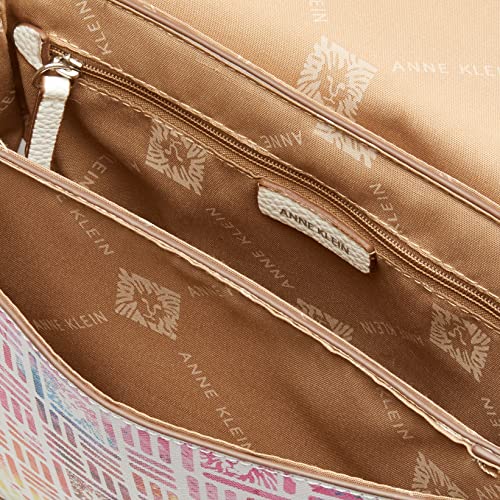 Anne Klein Flap Crossbody w/Horse bit, Ombre Rainbow Lion Logo Print/Anne White
