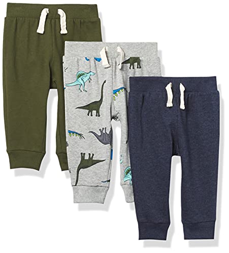 The Children's Place baby boys And Toddler Boy Active Dino Fleece Jogger 3-pack Sweatpants, Tidal/Olive/Allover Dino, 3T US
