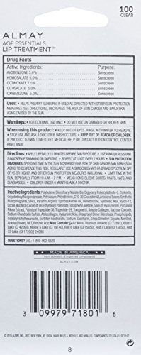 Almay Lip Treatment, Age Essentials, Spf 30, Hypoallergenic, Fragrance Free,100 Clear, 0.24 Oz