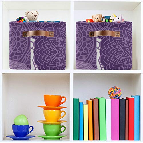 KEEPREAL Large Storage Basket Bin Purple Mandala Boho Storage Cube Box Foldable Canvas Fabric Collapsible Organizer with Handles for Home Office Closet