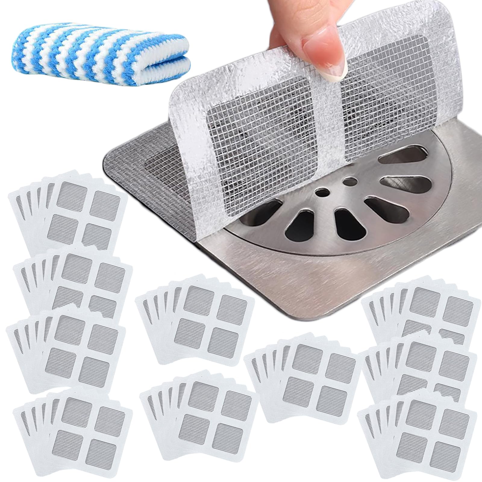 20/30/50PCS Pack Drain Mesh Cover, Mesh Shower Drain Cover, Drain Mesh Stickers, Disposable Shower Drain Hair Catcher Mesh Stickers for Shower Bathroom, Laundry, Bathtub, Kitchen, Sink (50)