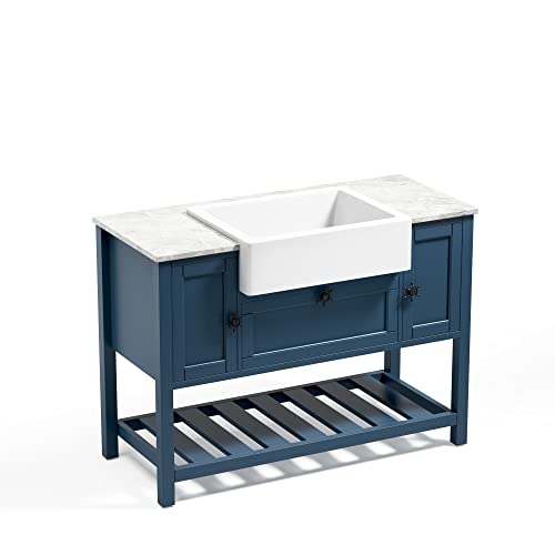 48 in. W Bathroom Vanities Solid Wood Without Tops Bath Vanity Blue Modern Contemporary Finish