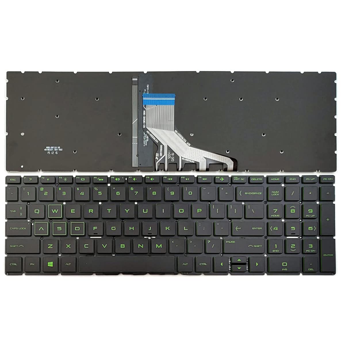 Laptop Replacement US Layout Green Backlit Keyboard for HP Pavilion Gaming 15-CX 15-CX0058WM 15-CX0100TX Black
